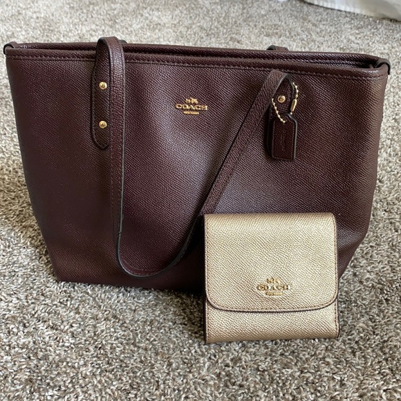 Coach | Bags | Coach Maroon And Gold Hardware Purse And Wallet | Poshmark